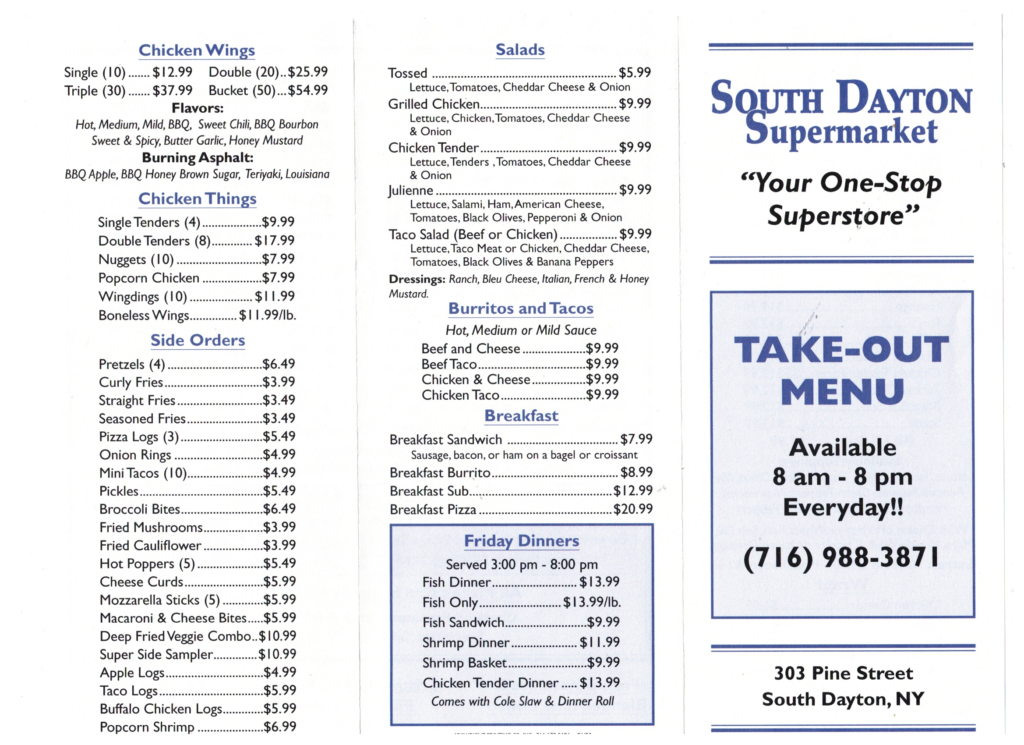 Deli Menu | South Dayton Supermarket